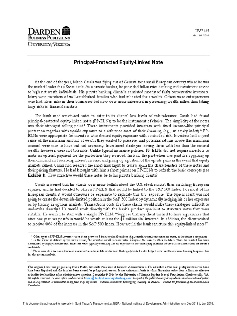Principal-Protected Equity-Linked Note | PDF | Bonds (Finance) | Stocks