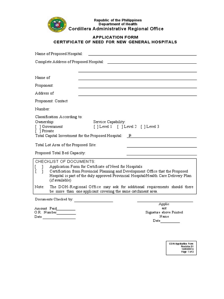 Certificate of Need Application Form | PDF | Hospital | Health Care