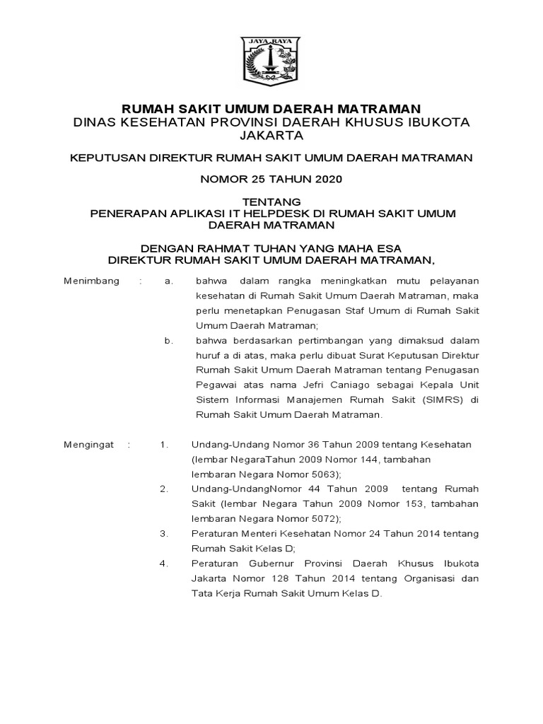 SK Kepala Unit Simrs | PDF