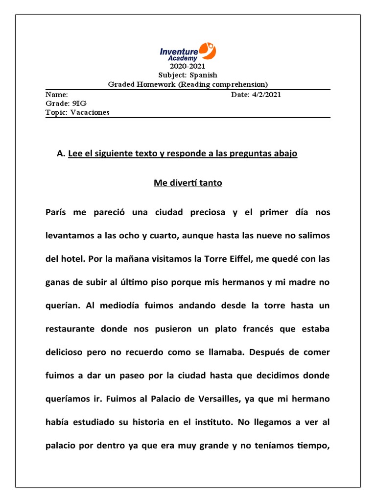 El Hotel Reading Comprehension | PDF