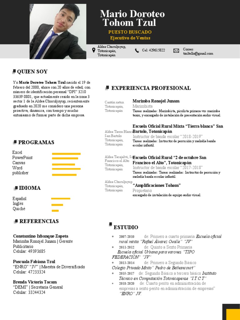 CV Mario Doroteo Tohom Tzul | PDF | Suites de oficina | Office Suites ...