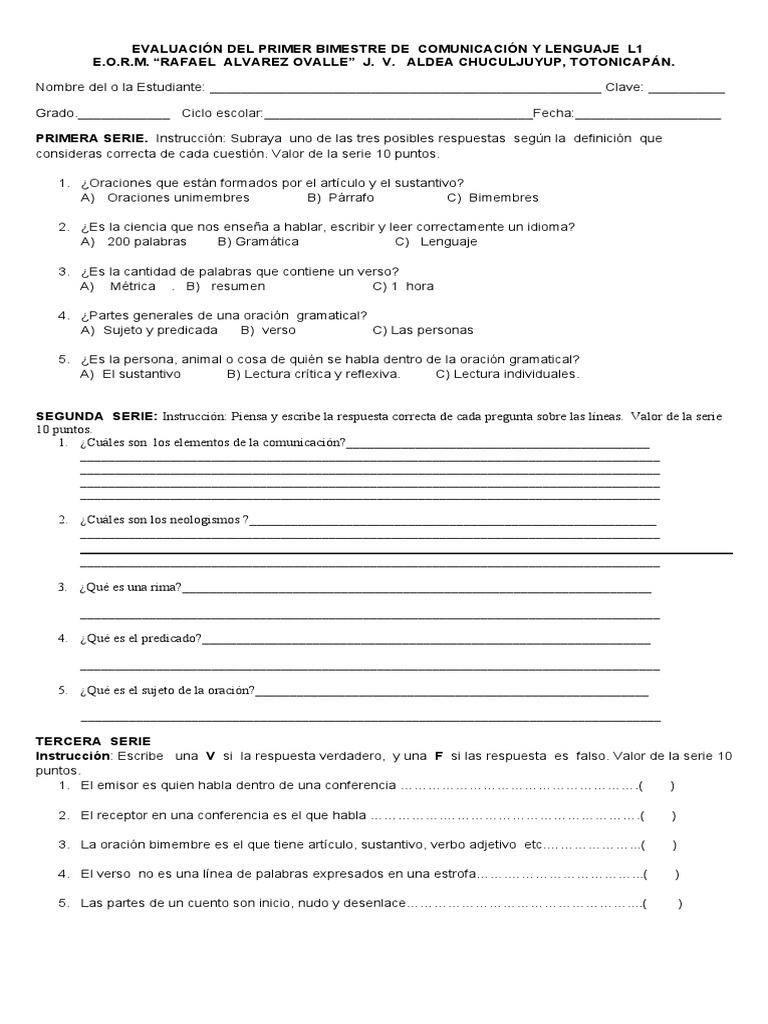 Evaluación de Quinto Grado 2019 | PDF | Numero Gramatical | Verbo