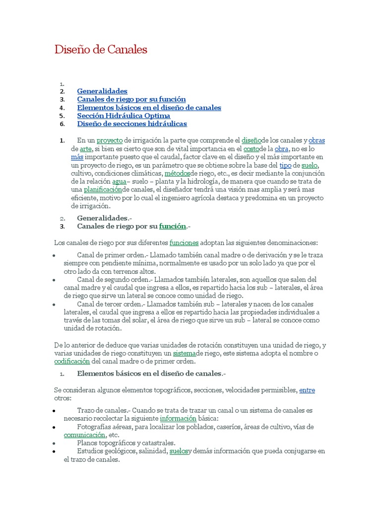 Diseño De Canales Pdf Riego Canal