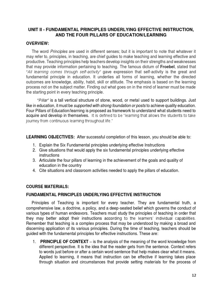 Fundamental Principles and Four Pillars of Effective Education | PDF ...