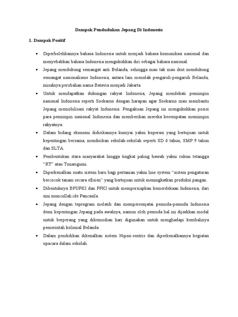 Dampak Pendudukan Jepang Di Indonesia | PDF