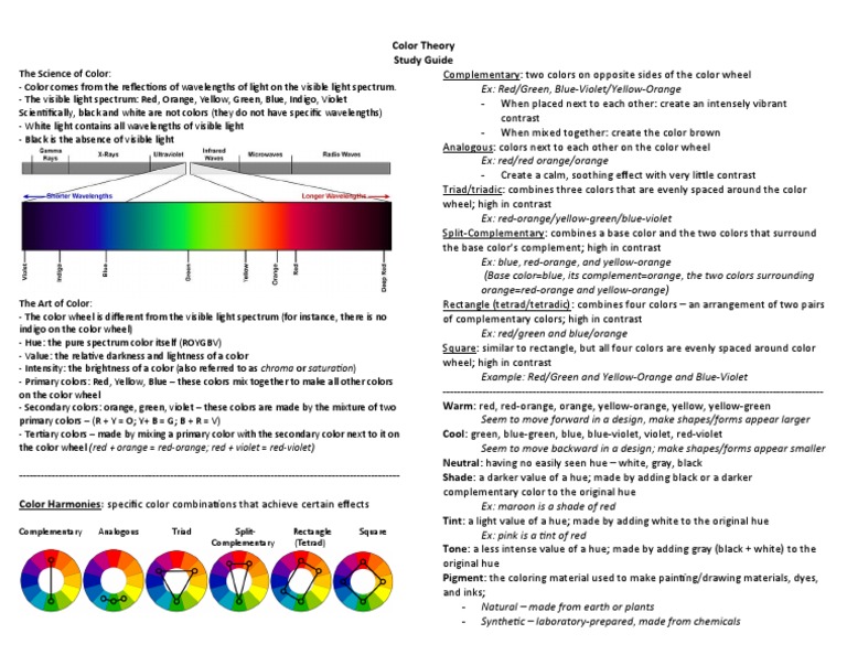 Color Theory Study Guide: Basics & Harmonies | PDF | Color | Hue