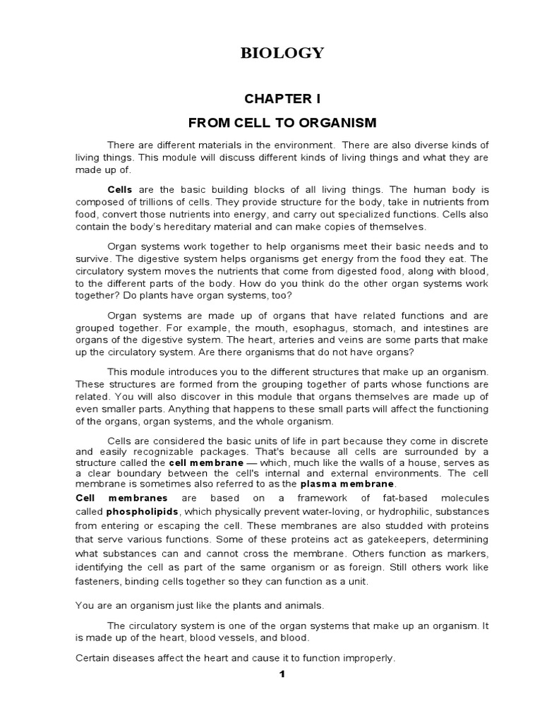 From Cell to Organism | PDF | Cell (Biology) | Cell Membrane