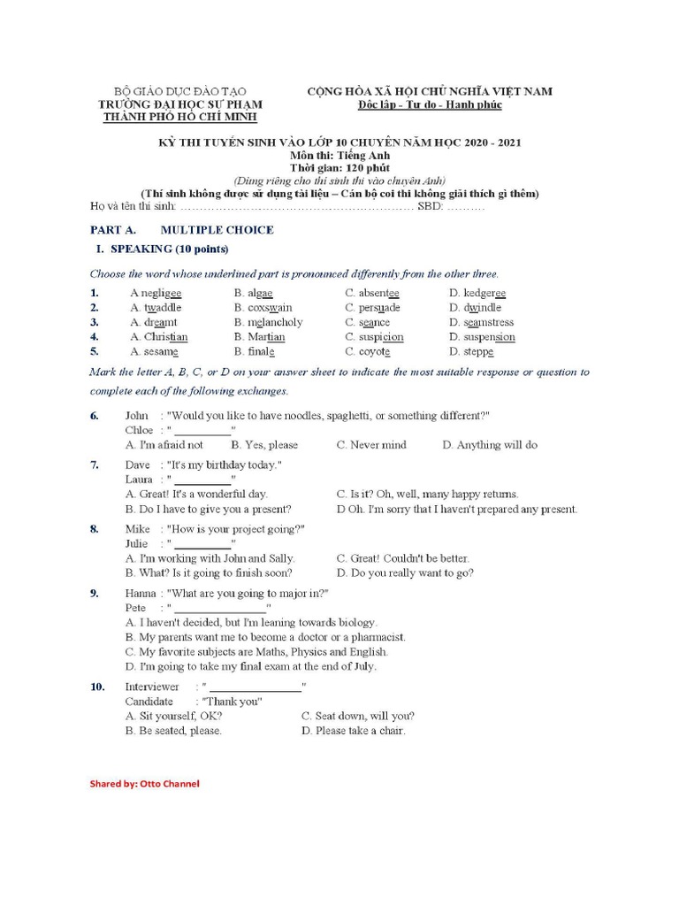 DHSP TP HCM 2020 | PDF