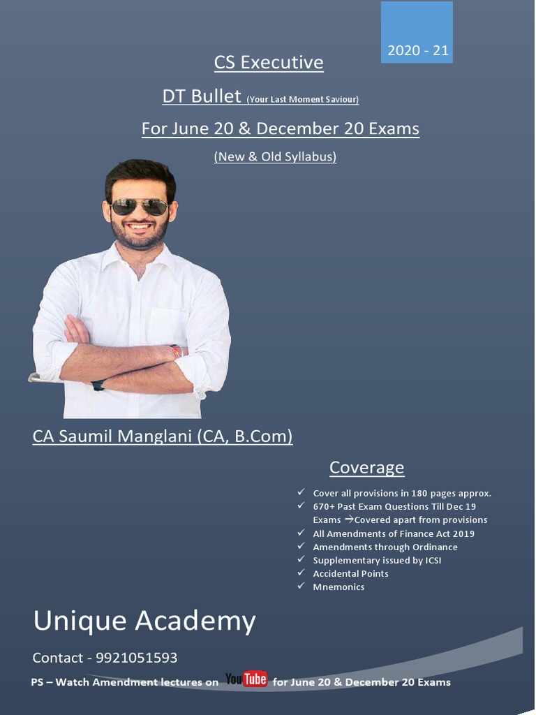 DT Bullet (Summary) Sample Dec 20 Exams CA CS CMA Exec Inter | PDF ...