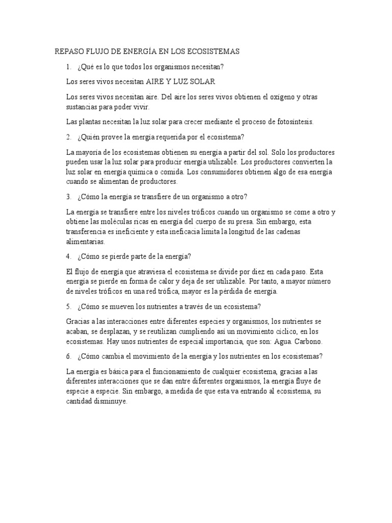 Flujo de Energía en Ecosistemas | PDF | Nutrientes | Física Aplicada e ...