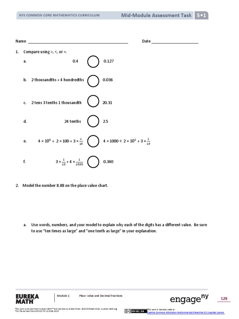 Math g5 m1 Mid Module Assessment | PDF | Common Core State Standards ...