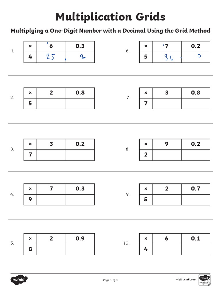 Decimal Multiplication Grids | PDF | Multiplication | Algebra