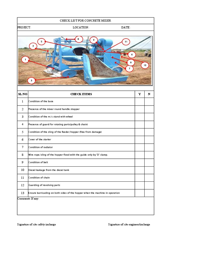 Concrete Mixer Checklist: Daily Safety Inspection | PDF