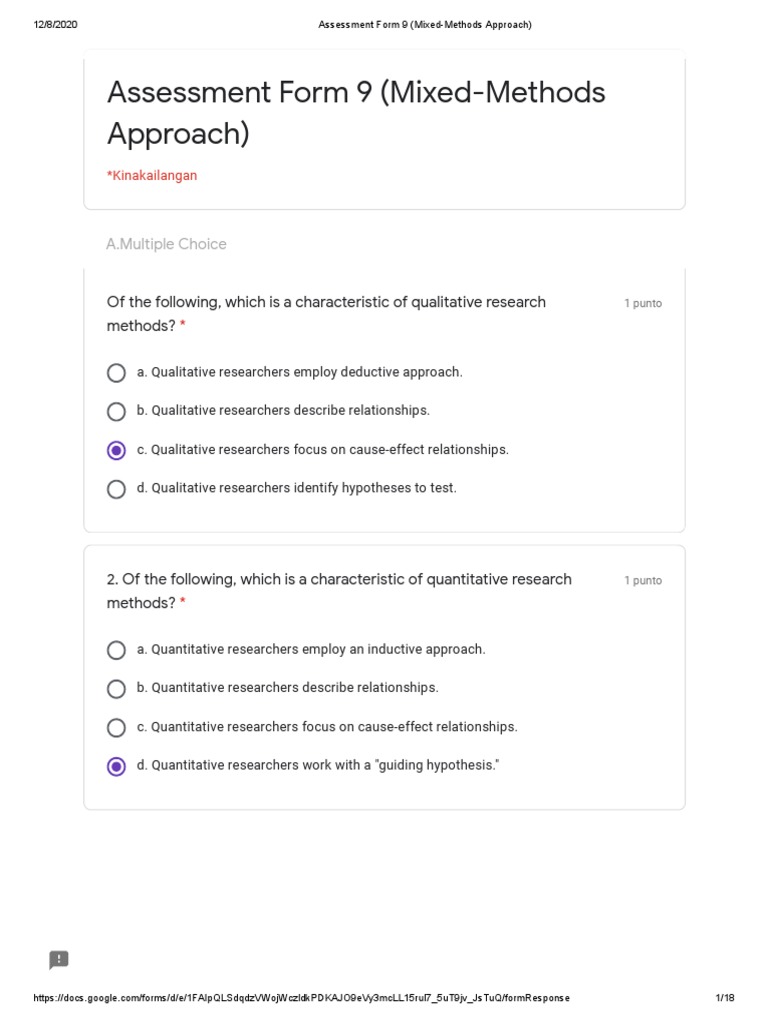 Assessment Form 9 (Mixed-Methods Approach) Draft | PDF | Qualitative ...
