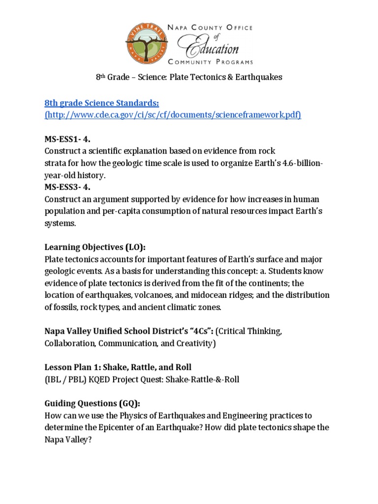 8th Grade Lesson 1 - Tectonic Plates - Earthquakes | PDF | Earthquakes ...