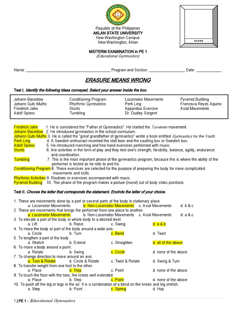 Answer Key in Pe | PDF | Gymnastics | Foot