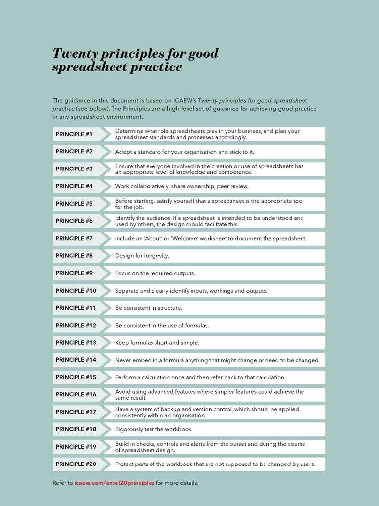 ICAEW Spreadsheet Practice Principles | PDF | Spreadsheet | Competence ...