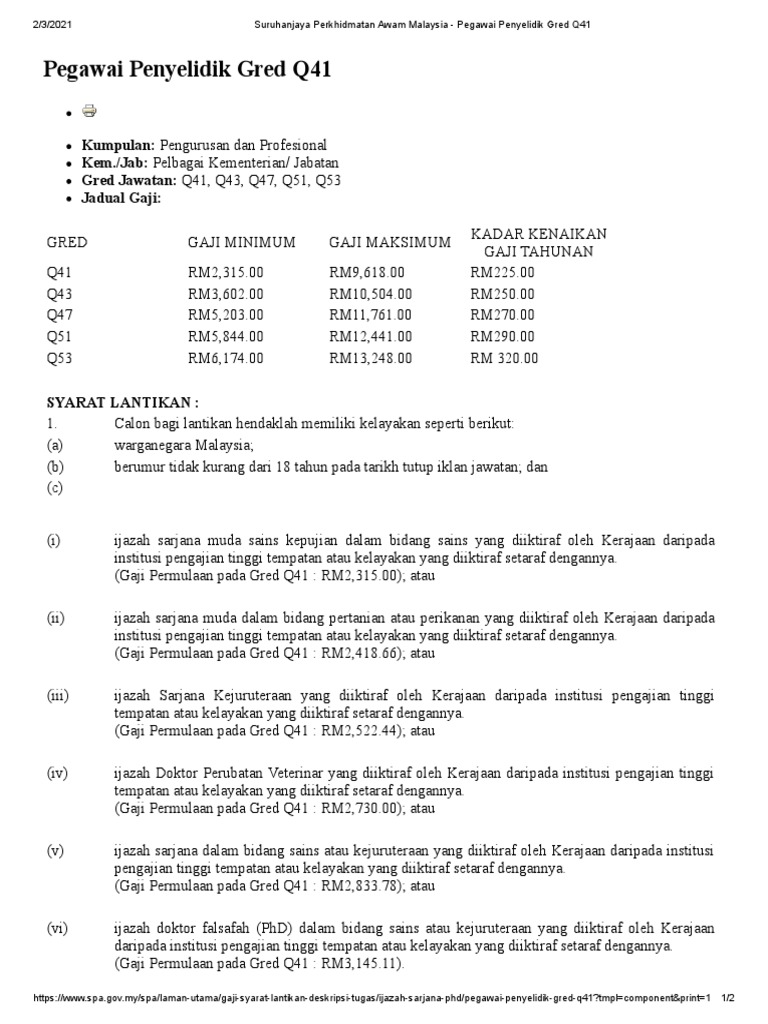 Suruhanjaya Perkhidmatan Awam Malaysia - Pegawai Penyelidik Gred Q41 | PDF