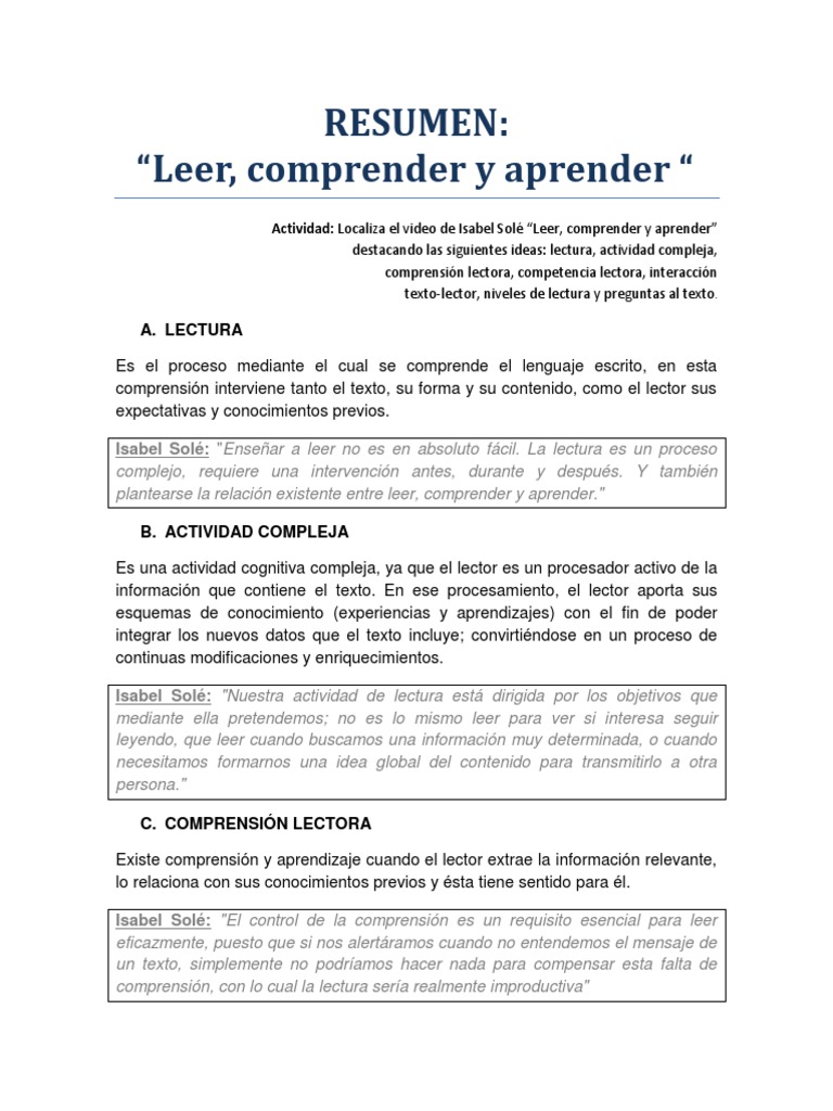 Leer, Comprender y Aprender | PDF | Comprensión lectora | Aprendizaje