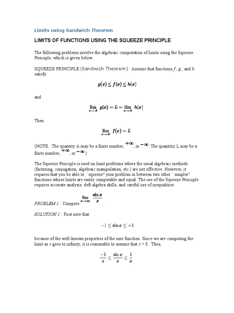 Limits Using Sandwich Theorem Pdf Trigonometric Functions Area