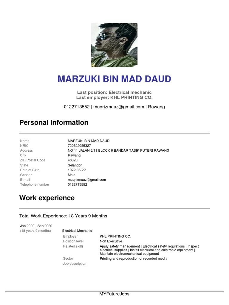 Marzuki Bin Mad Daud: Personal Information | PDF