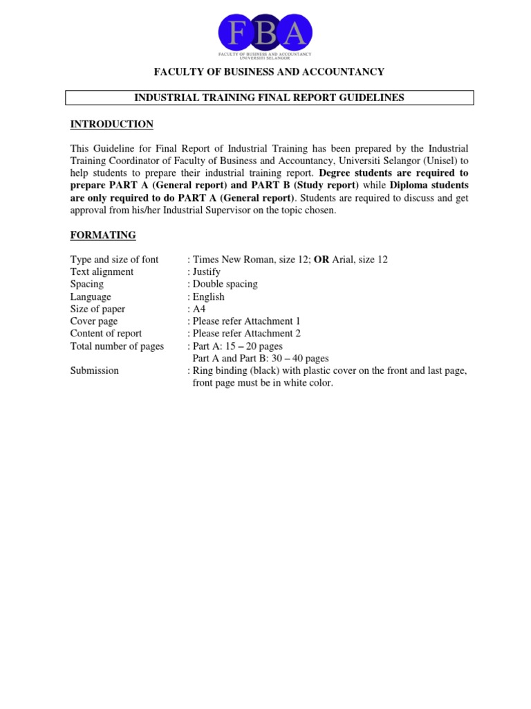 Industrial Training Final Report Guidelines | PDF | Communication | Cognition