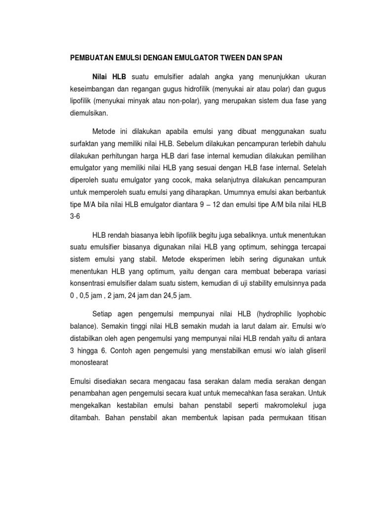 Emulsi Dengan Tween Dan Span | PDF