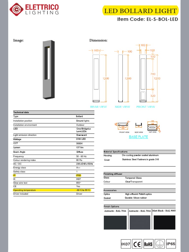 Bollard Light Datasheet | PDF