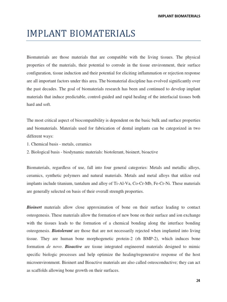 Implant Biomaterials | PDF | Titanium | Biomaterial