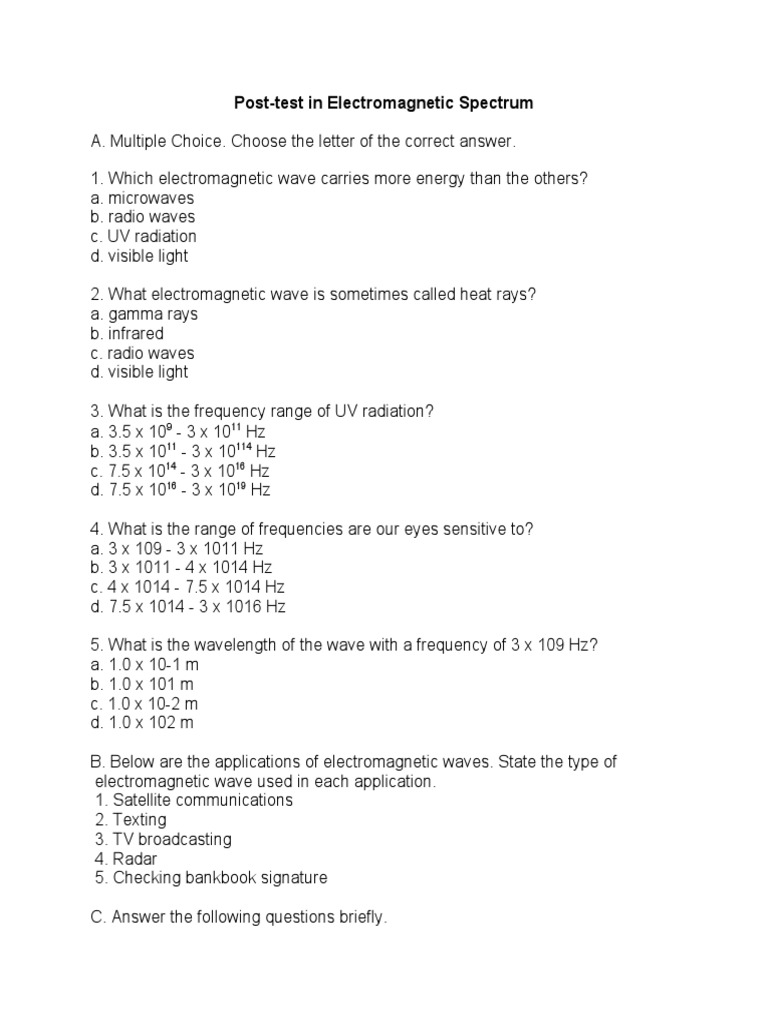 Assessing Knowledge of the Electromagnetic Spectrum: Post-Test on ...