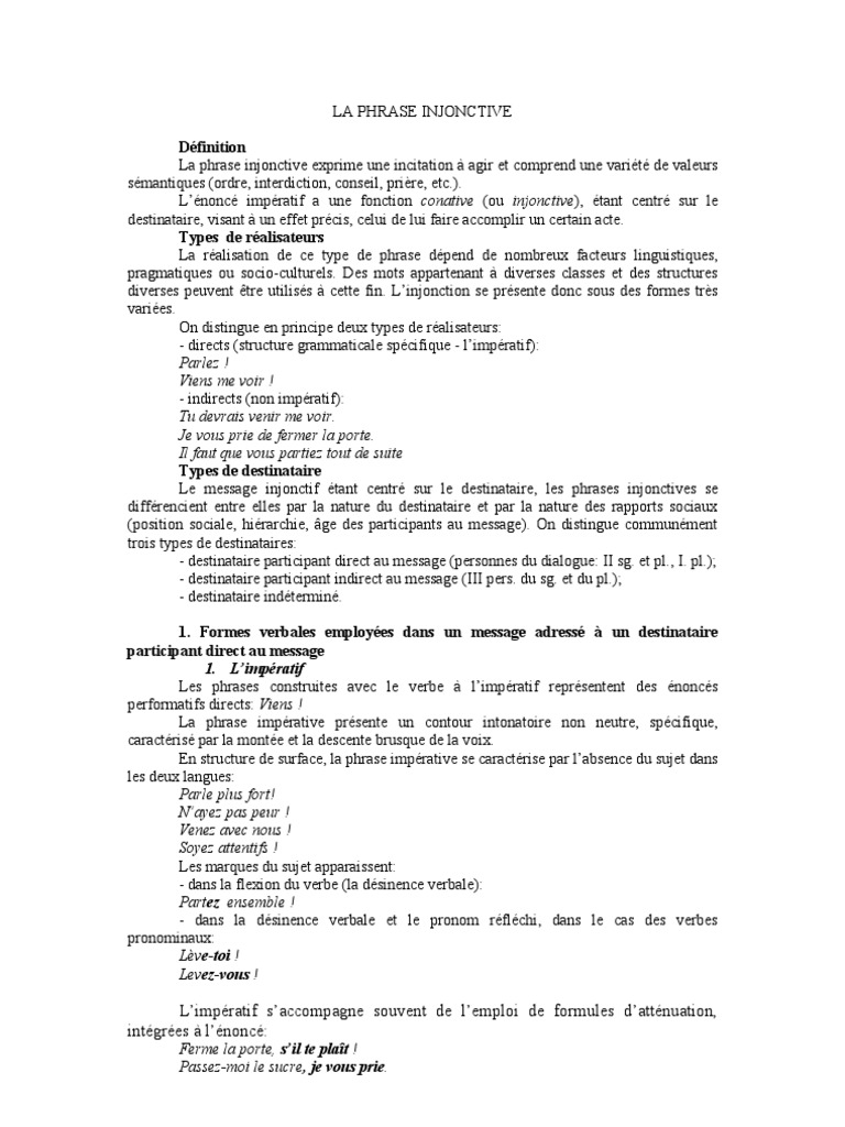 La Phrase Injonctive | PDF | Phrase | Verbe