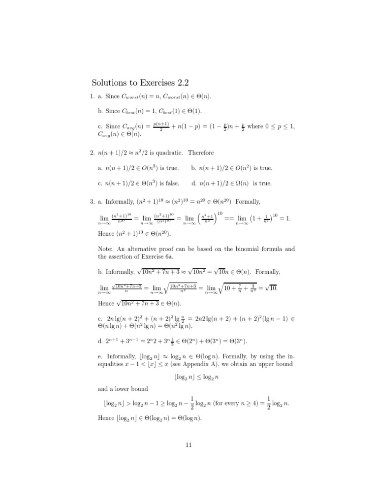 Partial Solutions To Exercises 2.2 | PDF | Time Complexity | Discrete ...