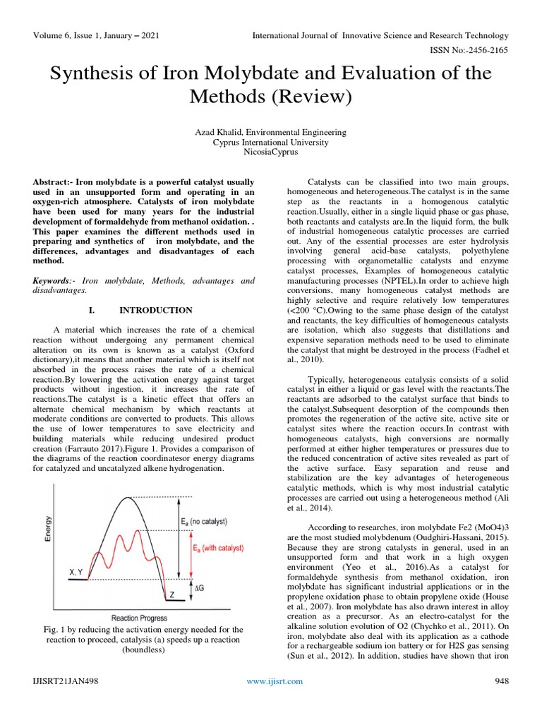Synthesis of Iron Molybdate and Evaluation of The Methods (Review ...