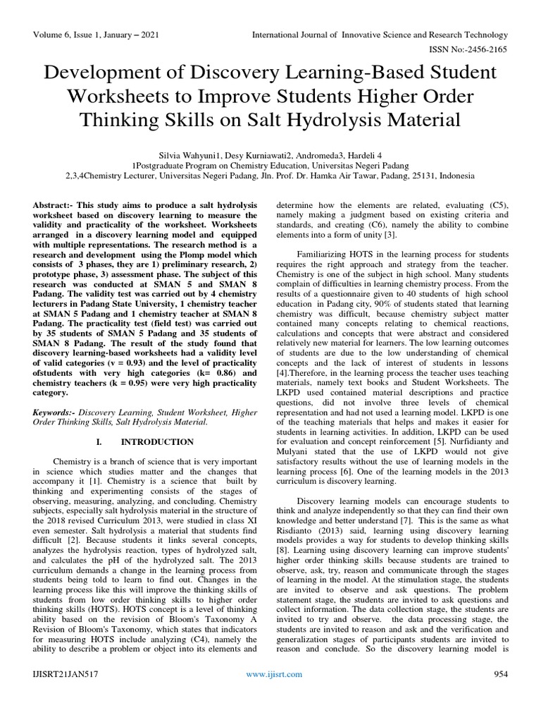 Development of Discovery Learning-Based Student Worksheets To Improve ...
