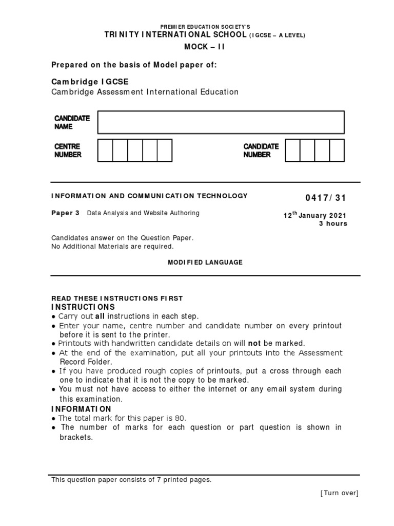 Mock II Std. X - I.T. Paper III | PDF | Spreadsheet | World Wide Web