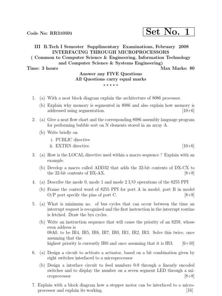 Rr310501 Interfacing Through Microprocessors | PDF | Microprocessor | Assembly Language
