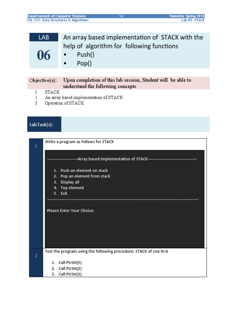 An Array Based Implementation Of Stack With The Help Of Algorithm For