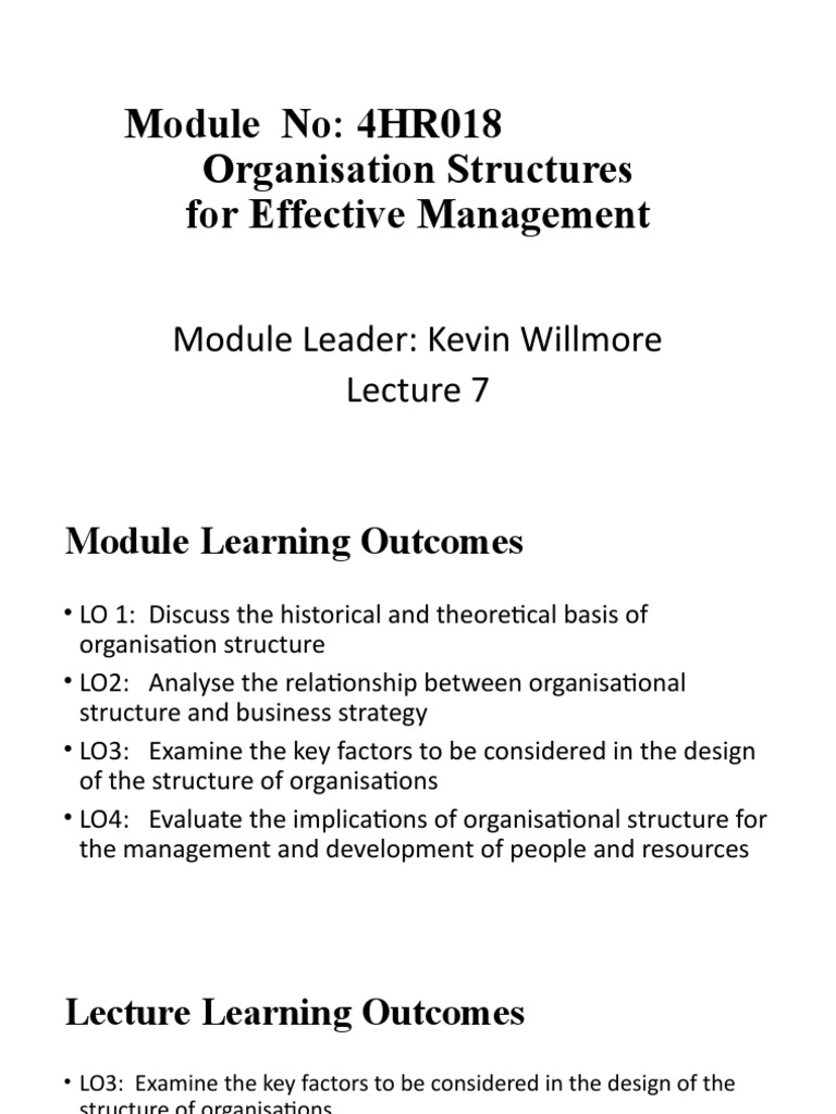 Lecture 7 PowerPoint 4HR018 Staff Use Only | PDF | Organizational ...