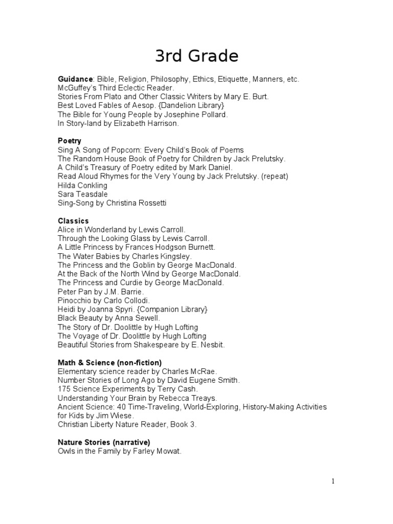 3rd Grade Reading List: Classics & More | PDF | Children's Literature