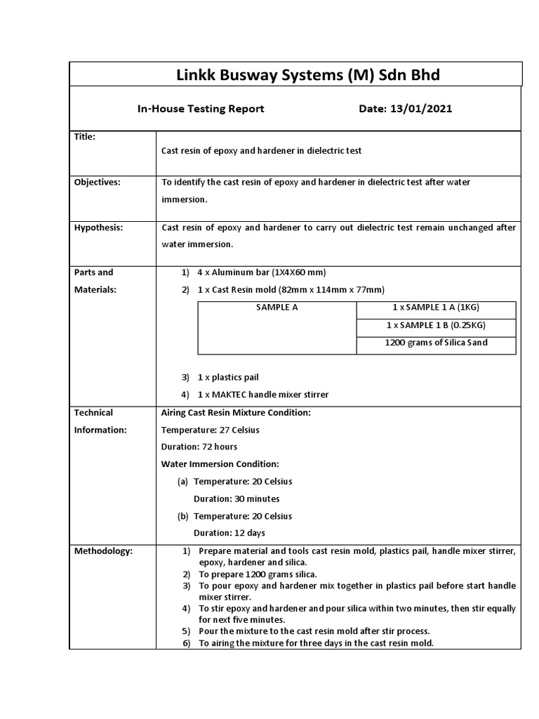 Sample 1 Hardener and Epoxy Material Test Report | PDF | Epoxy | Litre