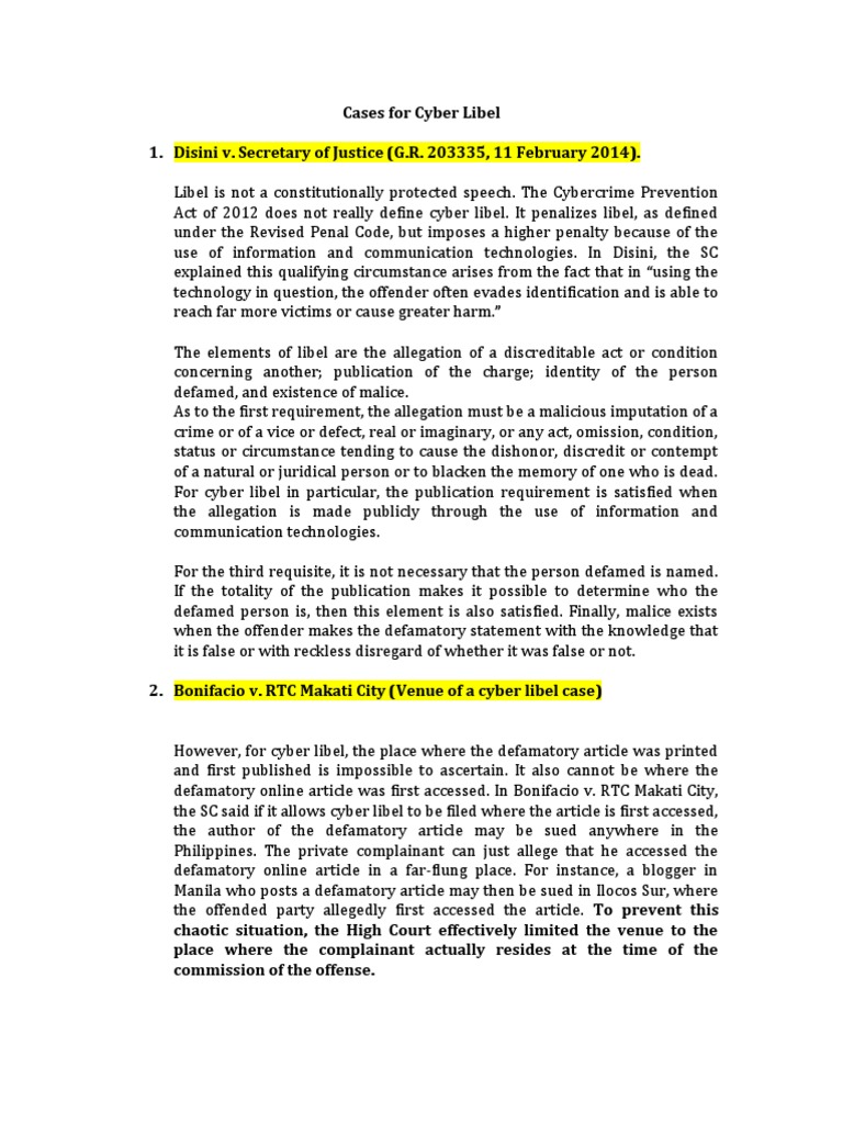 Cases For Cyber Libel | PDF | Defamation | Criminal Justice