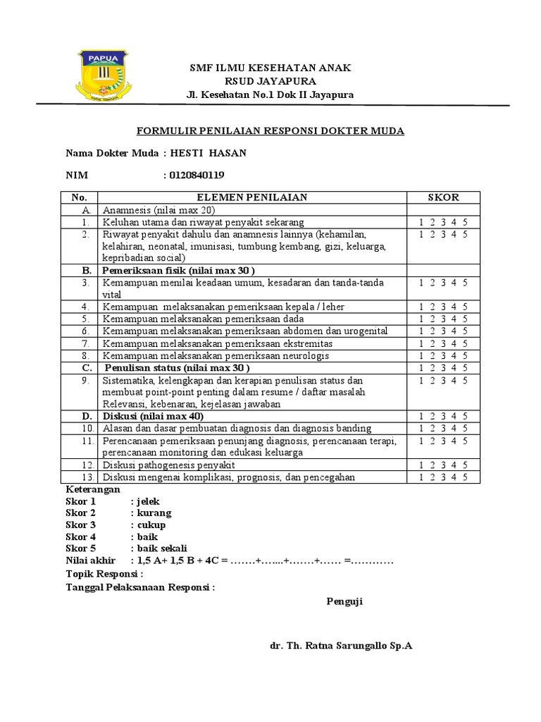 LEMBAR PENILAIAN RESPONSI drRatnaSpA | PDF