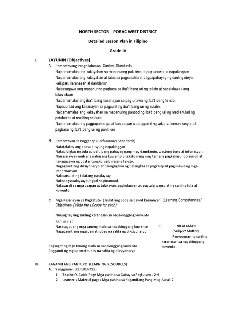 Detailed Lesson Plan in Filipino | PDF