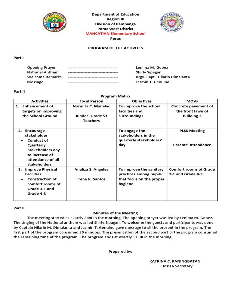 2019sbm Program of Activities Indicator1level3 | PDF | Schools