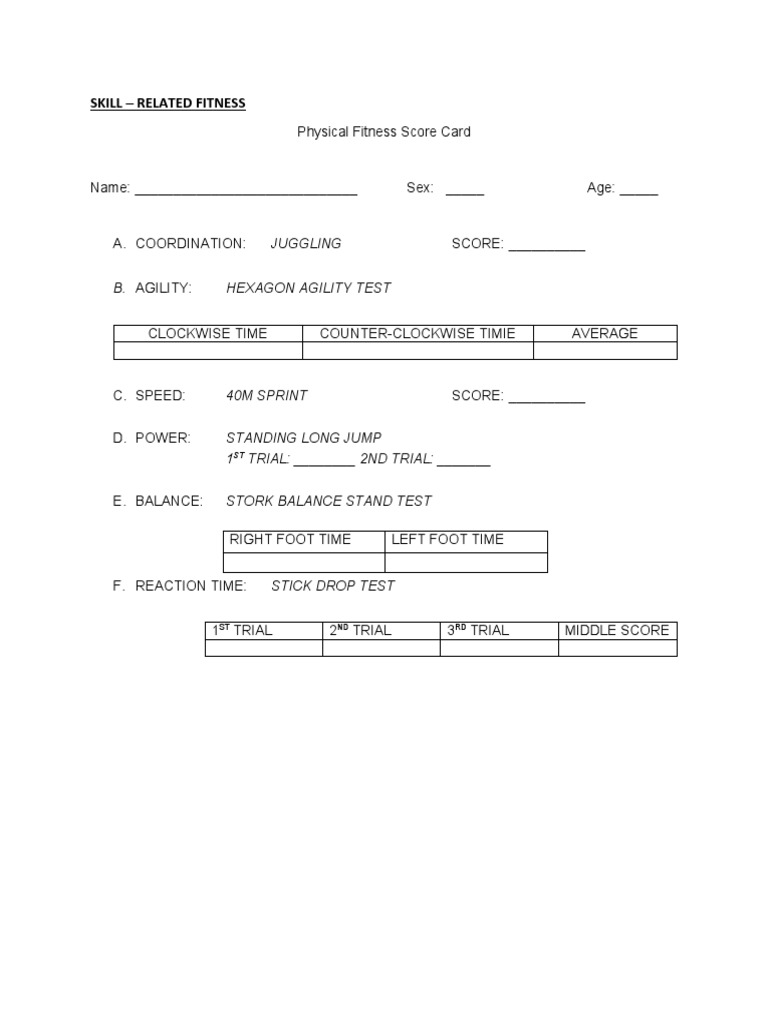Skills Related Fitness Test | PDF