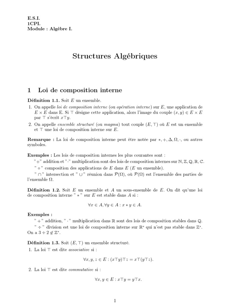 Résumé des structures algébriques | PDF | Groupe (Mathématiques ...