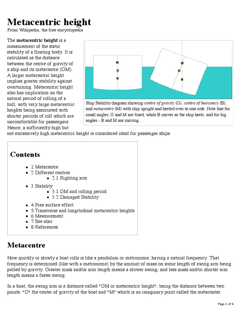 Metacentric Height: From Wikipedia, The Free Encyclopedia | PDF ...