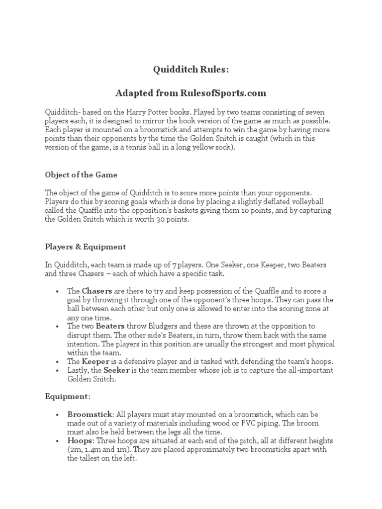 Quidditch Rules:: Object of The Game | PDF | Athletic Sports | Sports ...