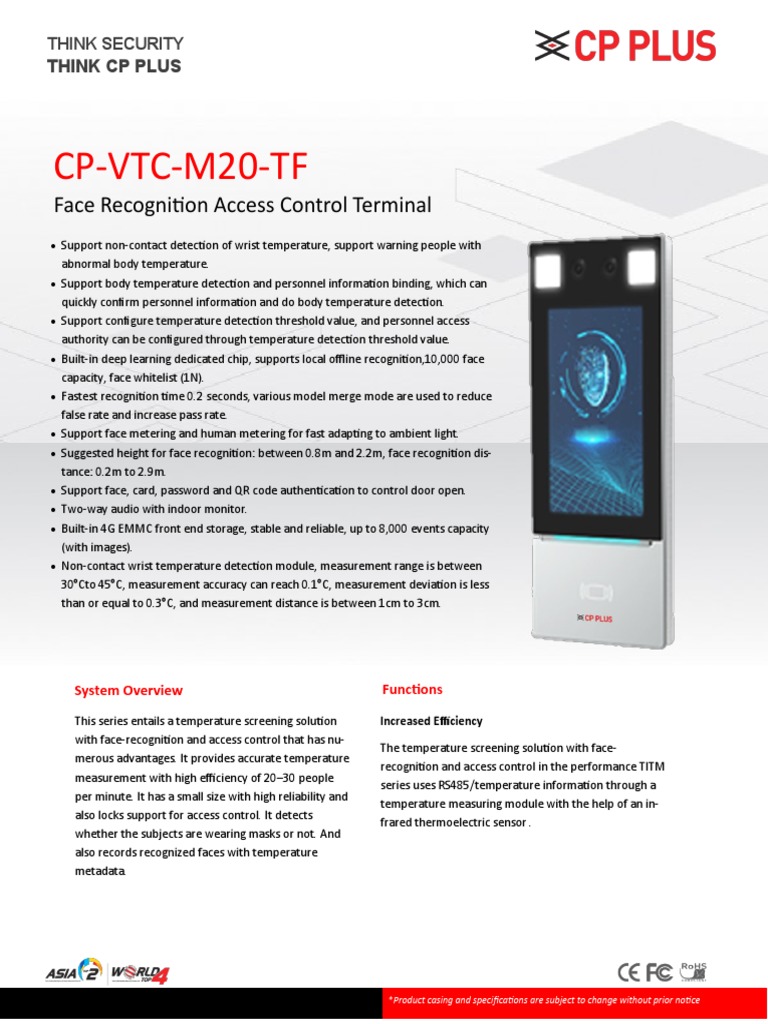 CP-VTC-M20-TF: Face Recognition Access Control Terminal | PDF | Access ...