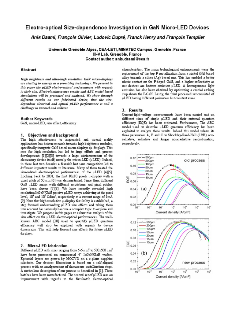 Electro-Optical Size-Dependence Investigation in GaN Micro-LED Devices ...